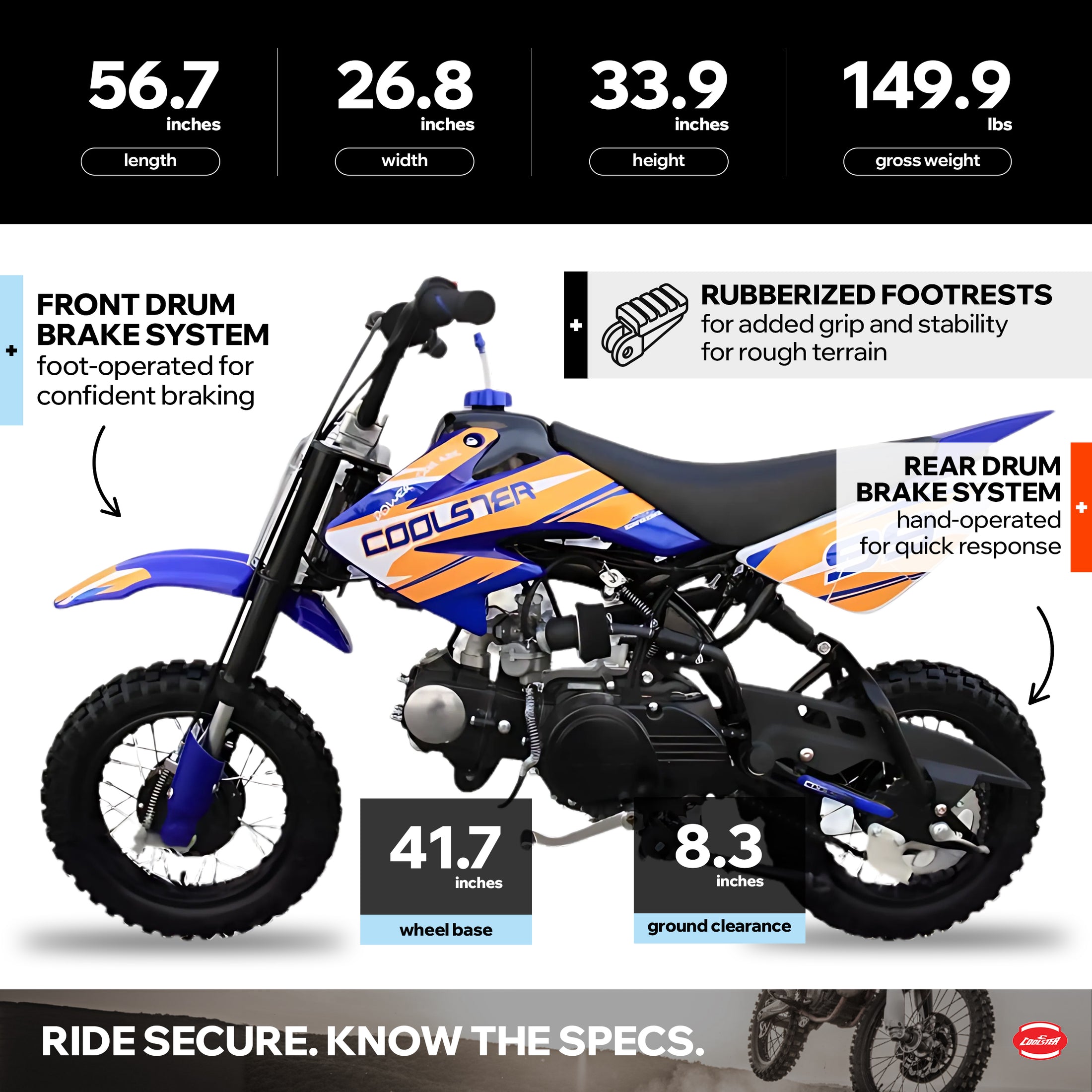 70cc Dirt Bike, Gas Powered For Kids, Teens, Adults - Coolster QG-210